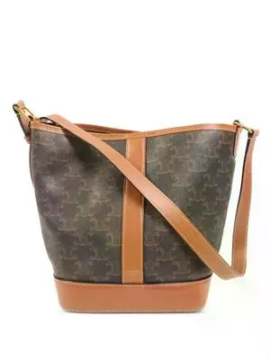 Celine Small Triomphe Bucket Bag In Triomphe Canvas - Brown