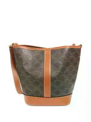 Celine Small Triomphe Bucket Bag In Triomphe Canvas - Brown