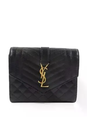 Saint Laurent Cassandre Matelassé Tri-fold Leather Wallet - Black