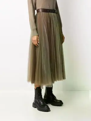 Brunello Cucinelli Pleated Tulle Overlay Skirt