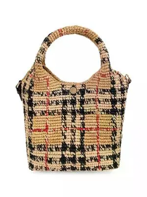 Burberry Mini Margate Check Raffia Tote Bag