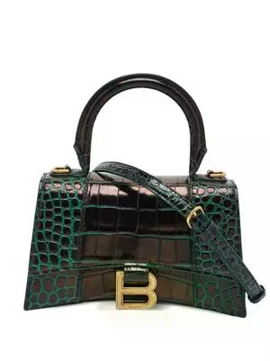 Balenciaga Xs Hourglass Croc-embossed Tote Bag - Green
