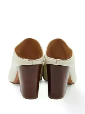SERGIO ROSSI Beige Leather Peep-toe Block Heel Mules