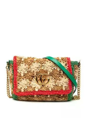 Gucci Small Gg Marmont Raffia Crossbody Bag - Neutrals