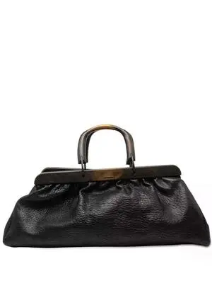 Gucci Calfskin Wood Frame Handbag - Black