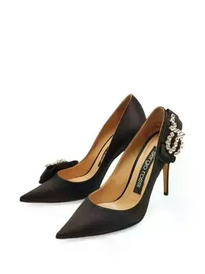 SERGIO ROSSI Satin Crystal-embellished Bow Pumps