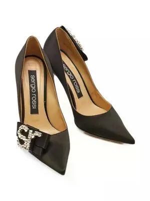 SERGIO ROSSI Satin Crystal-embellished Bow Pumps