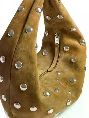 Khaite Medium Olivia Hobo In Suede With Silver Studs - Neutrals