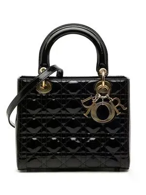 Dior Medium Patent Cannage Lady Satchel - Black