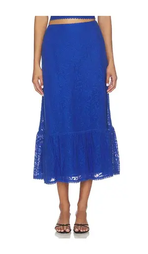 CLEOBELLA Azure Midi Skirt With Lace Detailing - Blue