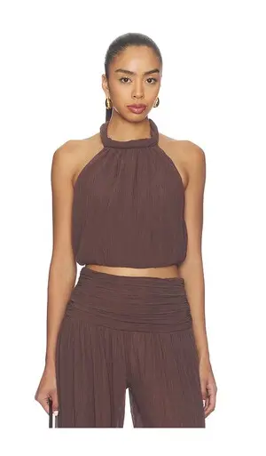 CAMILA COELHO Mirelle Cropped Halterneck Top - Chocolate