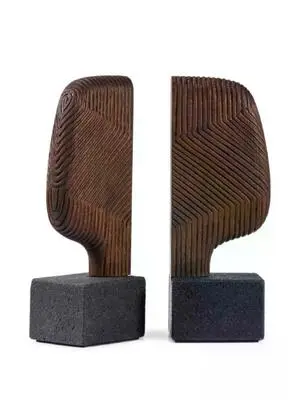 ZANAT Moai Chiselled-walnut Bookends