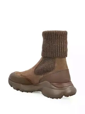 TOD'S Ribbed-knit Suede Boots - Brown