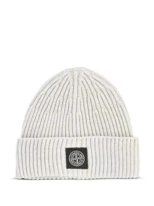 Stone Island Logo Patch Beanie Hat - Grey