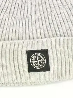 Stone Island Logo Patch Beanie Hat - Grey