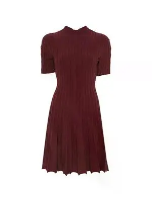 Maje Ribbed Knit Funnel Neck Midi Dress - Red