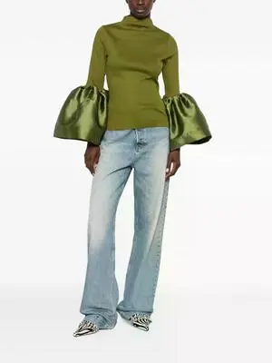 MARQUES' ALMEIDA Ribbed Puff-sleeve Top - Green