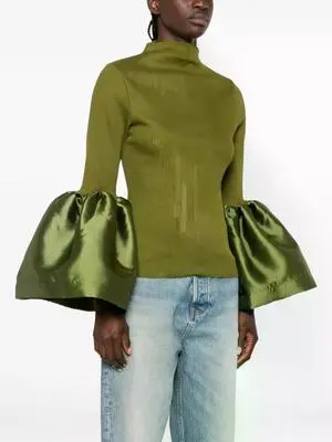 MARQUES' ALMEIDA Ribbed Puff-sleeve Top - Green