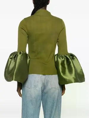 MARQUES' ALMEIDA Ribbed Puff-sleeve Top - Green