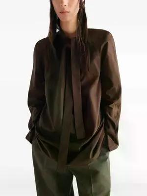 LEMAIRE Ascot Blouse In Washed Cotton Silk - Brown