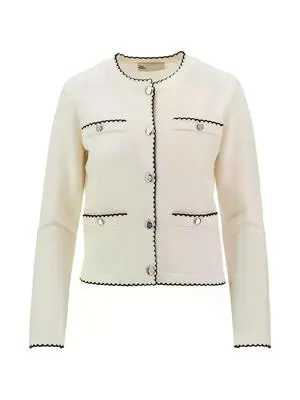 Tory Burch Tory Burch Scallop-Trim Button-Up Cardigan Neutrals
