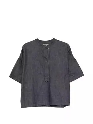 NINE:INTHE:MORNING Short-sleeve Denim Blouse - Blue