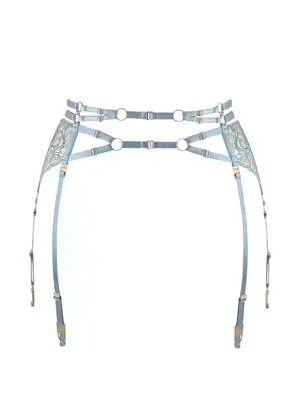 BORDELLE Pearl Embroidered Suspender Belt - Blue