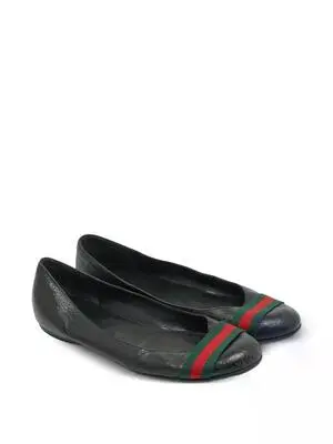 Gucci Web Stripe Round Toe Ballet Flats
