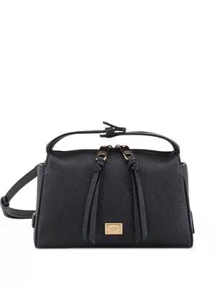 Dolce & Gabbana Logo Plaque Pebbled Leather Shoulder Bag - Black