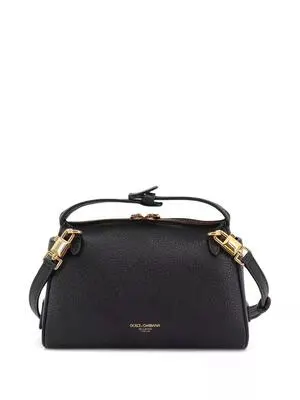 Dolce & Gabbana Logo Plaque Pebbled Leather Shoulder Bag - Black