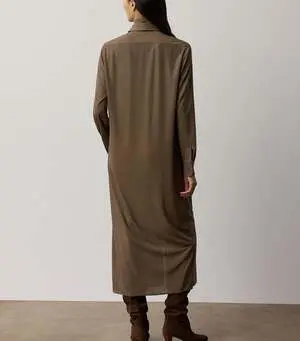 Ralph Lauren Silk Embellished Adrien Maxi Shirt Dress - Beige