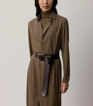 Ralph Lauren Silk Embellished Adrien Maxi Shirt Dress - Beige
