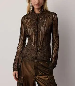 Ralph Lauren Foiled-suede Macramé Jacket