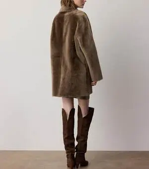 Ralph Lauren Janise Shearling Coat - Beige
