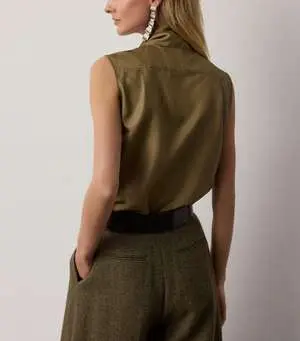 Ralph Lauren Silk Taffeta Gilmore Top With Jabot Detail