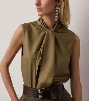 Ralph Lauren Silk Taffeta Gilmore Top With Jabot Detail