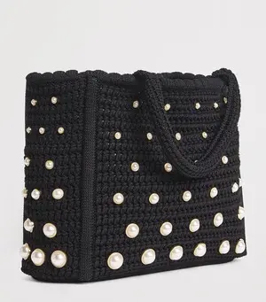 Sandro Crochet Studded Top Handle Bag - Black