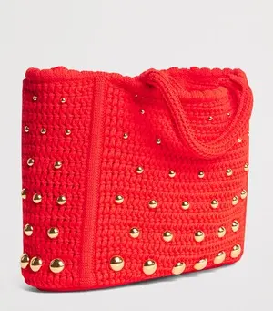 Sandro Crochet Studded Top Handle Bag - Red