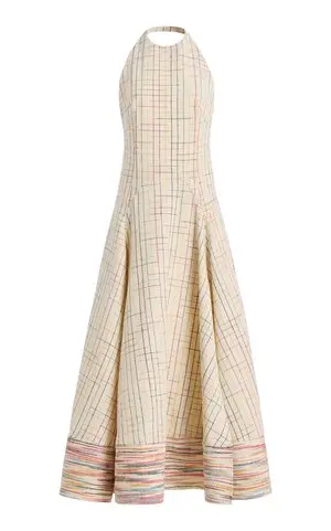 Rosie Assoulin Checked Silk Maxi Halter Dress - Multi