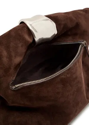 Staud Suede Clutch With Cuff Embellishment - Dark Brown