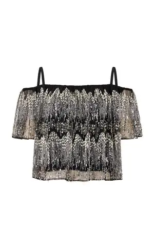 Rabanne Embellished Tulle Cold Shoulder Top - Black