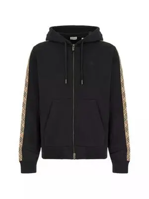 Burberry Check-stripe Zip-up Hoodie - Black