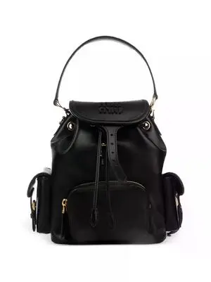 Miu Miu Logo-embossed Calf Leather Backpack - Black