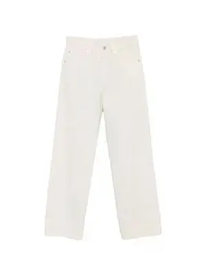 Brunello Cucinelli Beige Cotton Pressed Crease Wide Leg Jeans