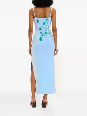 Ph5 Iris Flower-print Maxi Dress With Wavy Slit - Blue