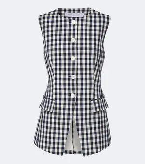 Veronica Beard Lois Gingham Cotton Vest - Blue