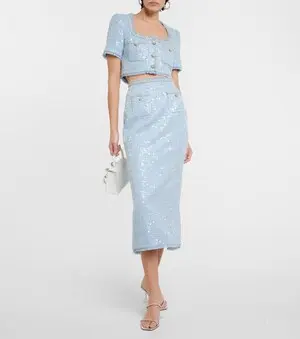 SELF-PORTRAIT Sequined Bouclé Midi Skirt