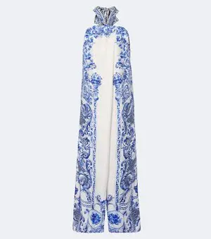 Camilla Floral Crystal-embellished Silk Jumpsuit - Blue