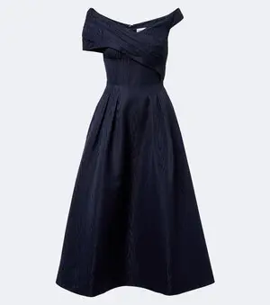 Rebecca Vallance Sapphire Asymmetric Off-shoulder Midi Dress
