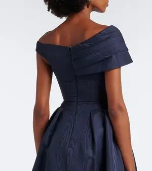 Rebecca Vallance Sapphire Asymmetric Off-shoulder Midi Dress